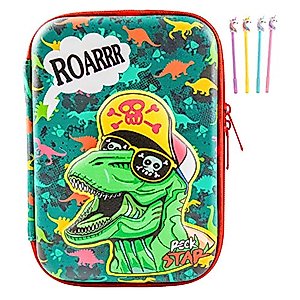 Pencil Case EVA T-rex Dinosaur Pen Pouch Holder Bag Big Capacity Desk Organizer Storage Marker Box Stationary Double Zippers for School Office Students Teen (Green)