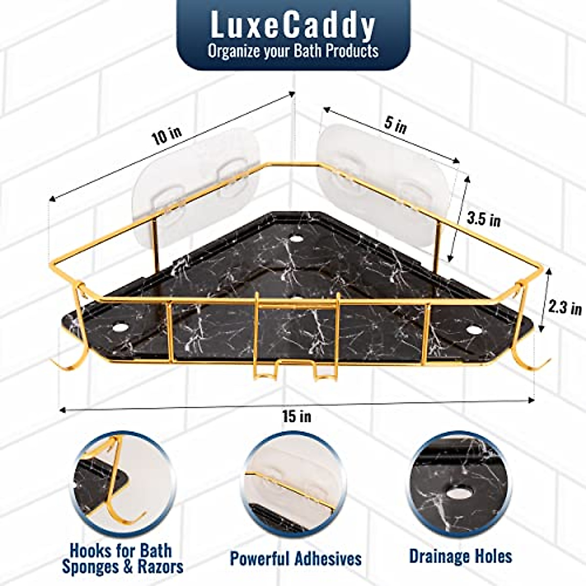LuxeCaddy Shower Caddy , Corner Shower Caddy ,Shower Organizer, Shower Shelves Inserts for Bathroom Organization, Gold
