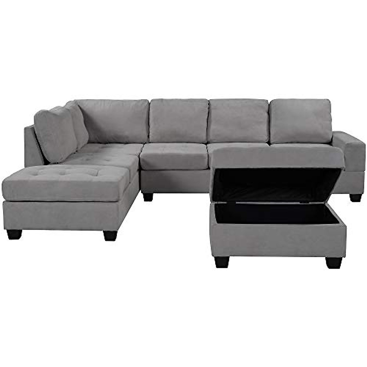 Acosure 112" Modern L-Shape Couch Set with Reversible Chaise,Sectional Convertible Sofa W/Storage Ottoman & 2 Cup Holders,Easy Assembly,6 Seat Sleeper Furniture for Living Room Apartment,Gray Velvet