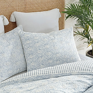Peri Home 100% Cotton 3-Piece Duvet Cover and Sham Set, King, Blue Ikat Eyelet