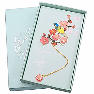 Toirxarn Metal Bookmark Flower-Themed, Gift for Reader Women/Men/Girls/Friends/Teachers. Anyone Birthday Present.(Golden Pendant Plum Blossom)