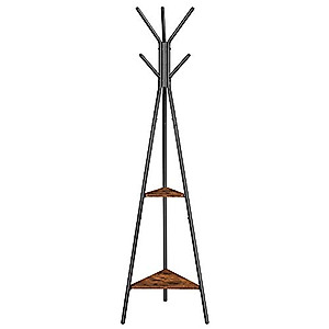 VASAGLE Coat Rack Freestanding, Coat Hanger Stand, Hall Tree with 2 Shelves, for Clothes, Hat, Bag, Industrial Style, Rustic Brown and Black URCR16BX