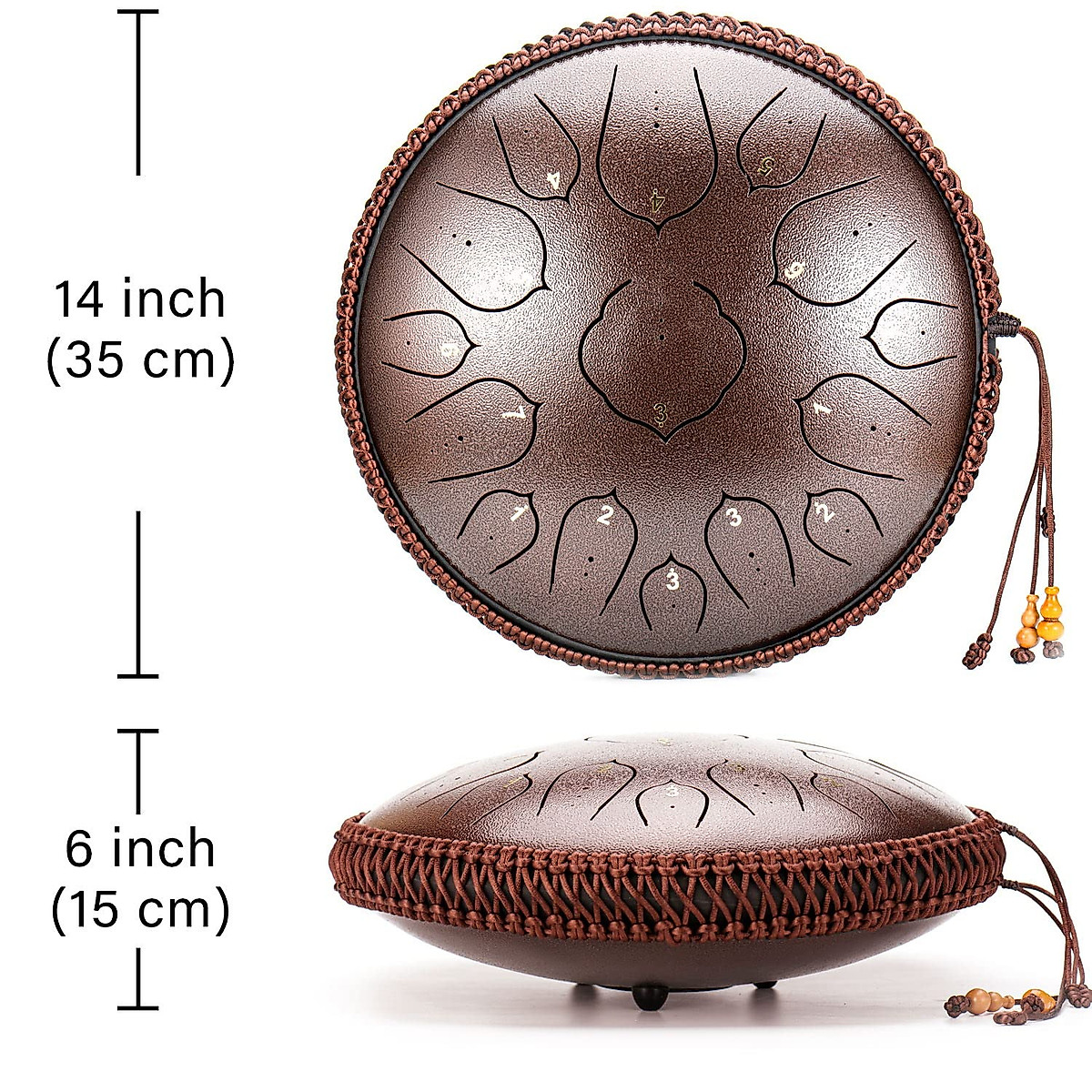 Steel Tongue Drum- ChunFeng 15 Notes 14 Inch Tongue Drum Instrument-Steel Drums For Adults-Hand Pan Drums With Music Book,Handpan Tongue Drum Mallets and Carry Bag,D Major(Bronze)