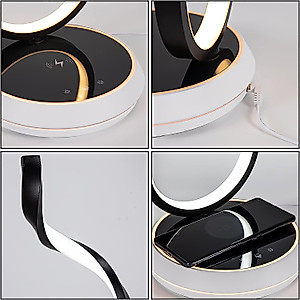EIDEARAY Bedside Table LED Night Light with Wireless Charger and Bluetooth Speaker, Touch Control Stepless Dimmable Spiral Table Lamps for Bedroom,Great Birthday for Girlfriend, Women, Mom, Men