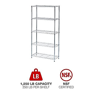 Alera ALESW853614SR Residential Wire Shelving Five-Shelf 36w x 14d x 72h Silver