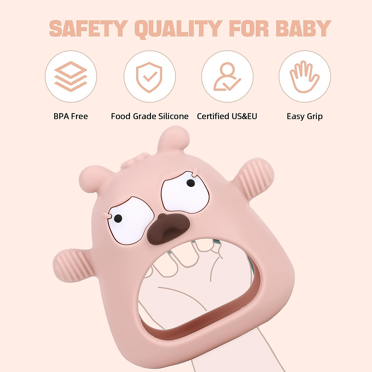 Teething Toys for Babies 0-6-12 Months, Baby Teether Never Drop Baby Teether for Teething Relief, Silicone Baby Hand Mittens with Sucking Need Pacifier, Baby Chew Toys for Breast Feeding (Pink)