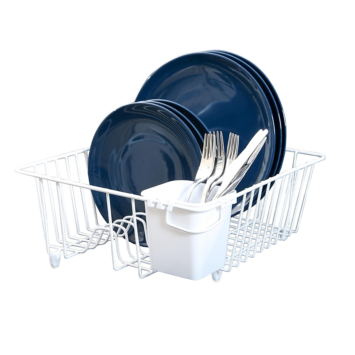 Smart Design Dish Drainer Rack - Small - In Sink or Counter Drying - Steel Metal Wire - Cutlery, Plates, Dishes, Cups, Silverware Organization - Kitchen (White - 14 x 5.5 Inch)