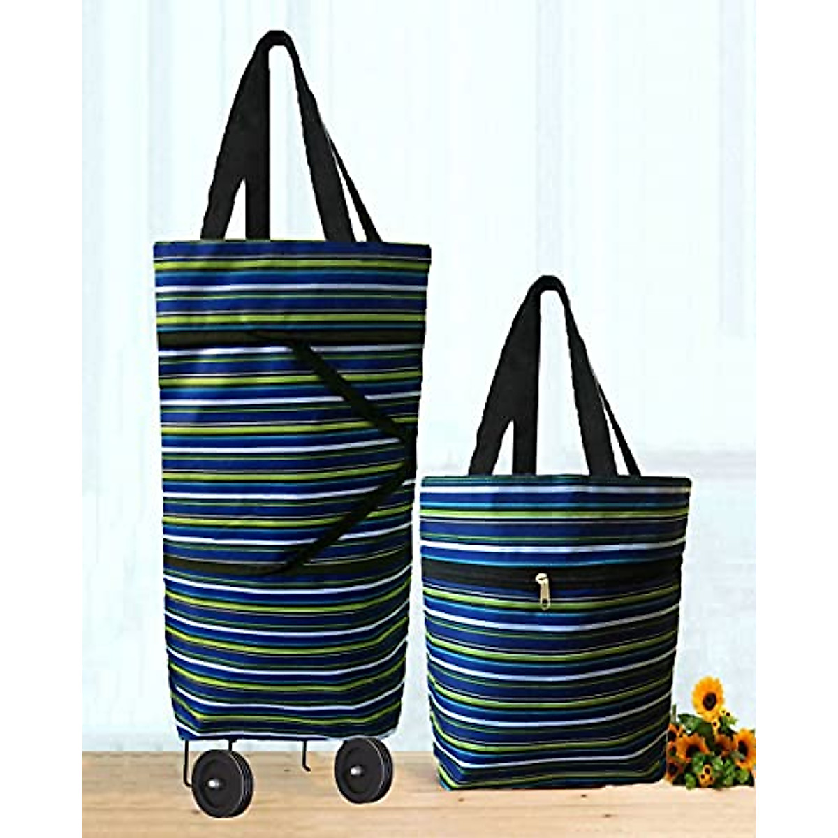 Collapsible Trolley Bags Folding Shopping Cart with Wheels - Reusable Grocery Bags (B09Y2SZ138)