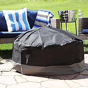 Sunnydaze 30-Inch Cosmic Fire Pit with Cooking Grill Grate, Spark Screen, and Fireplace Poker and Round Gray/Black Heavy-Duty 300D Polyester 2-Tone 30-Inch x 12-Inch Outdoor Fire Pit Cover Bundle