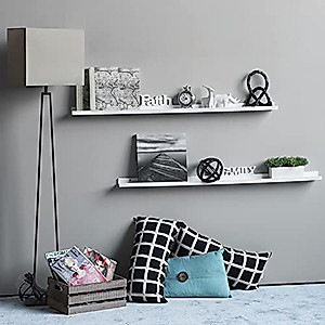 Wallniture Denver 46 Inch White Floating Shelves for Wall Decor, Narrow Picture Ledge Shelf Set of 2, Wood