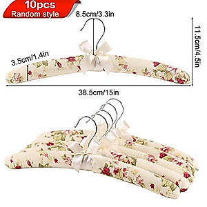 Floral Cotton Padded Hangers Soft Dress Hanger 10PCS, with Hair Rope