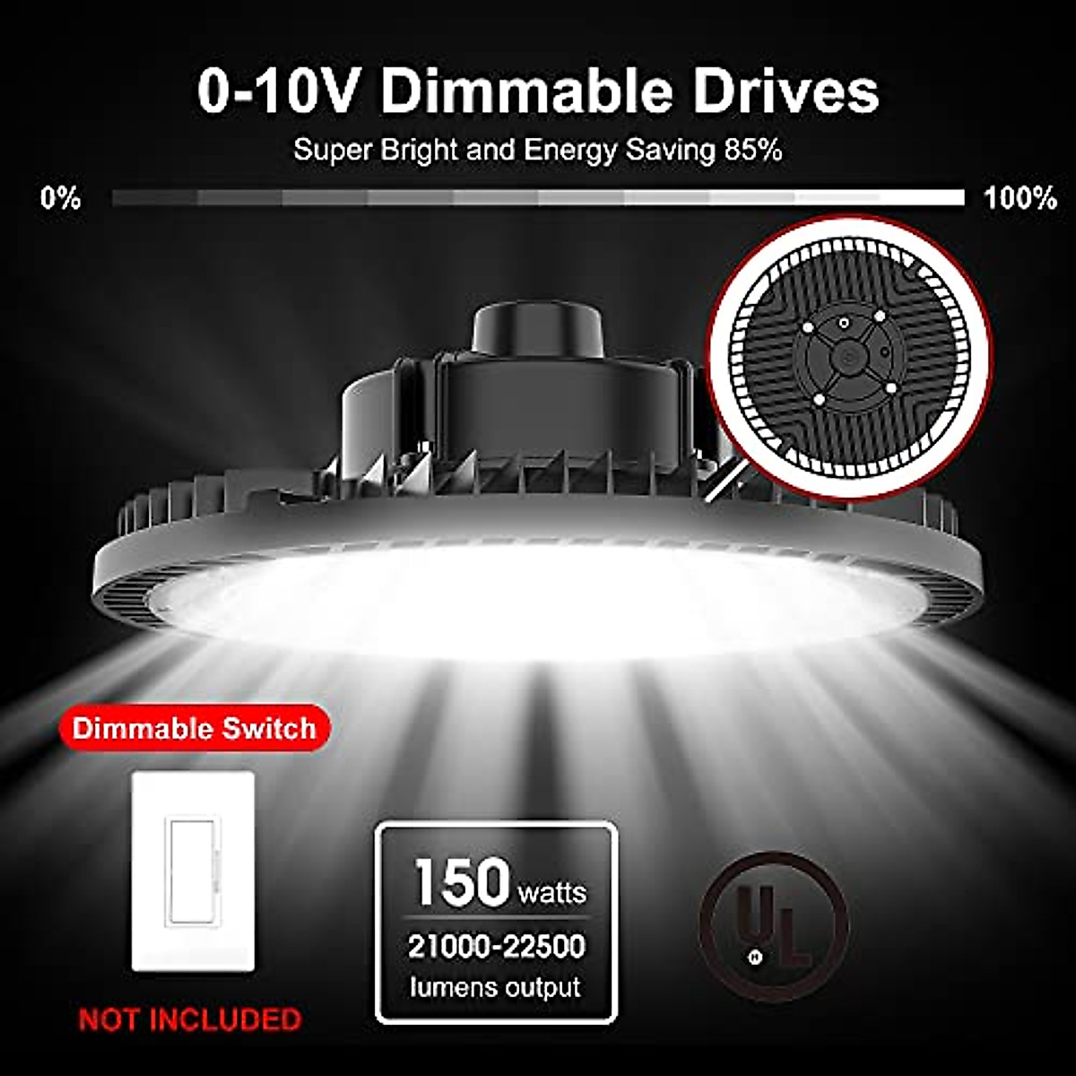 kelinvmi 150W LED Shop Light Dimmable, 22500lm High Brightness LED Garage Light, 5000K 0-10V Dimmable Bay Light, 85-265V High Power LED Lights for Warehouse,Factory,Gym,Garage,Workshop.(150)