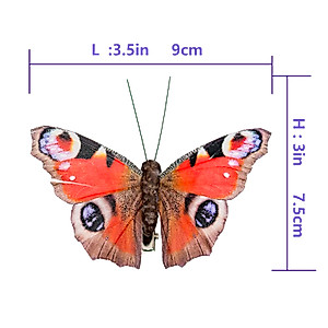 Berfutall-Inachis io Feather Fake Butterfly Decorations Set of 12 pcs with Clip Home and Party Decor Butterflies for Crafts…