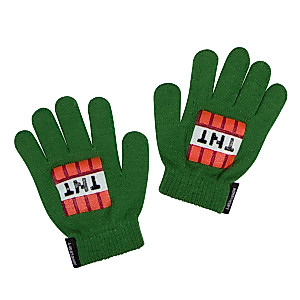 Minecraft Beanie Hat and Gloves Set for Youth Boys or Girls - Green Creeper with TNT Gloves, One Size