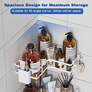 ZUXEFO Corner Shower Caddy Adhesive, Shower Corner Shelves Hanging No Drilling, Wall Mounted Rustproof Bathroom Shampoo Holder Organizer for Inside Shower (Bright White)