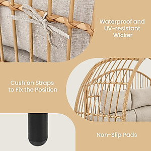 LUMIINOFAMI Outdoor Glider Egg Chair, Oversized 2 Person Egg Rocking Chair with Thick Cushions, Wicker Egg Chair Rattan Porch Furniture Loveseat Lounge Chair for Bedroom Sunroom Backyard(Yellow)