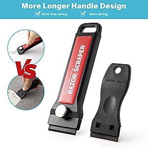 Gomake Plastic Razor Blade Scraper Tool with Blade Container 2PCS Razor Scraper with Extra 100PCS Plastic Blades for Adhesive Labels and Decals Sticker Removal on Car Window Glass Floor (W80)