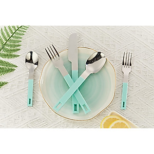 ANNOVA Silverware Set 20 Pieces Stainless Steel Cutlery Color Block Handle Modern Style Flatware - 4 x Dinner Knife; 4 x Dinner Fork; 4 x Salad fork; 4 x Dinner Spoon; 4 x Dessert Spoon (Turquoise)