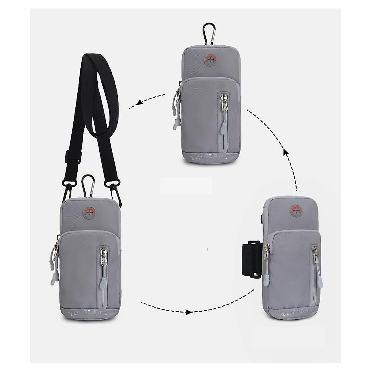 Sport Running Armband Cell Phone Holder Crossbody Purse Case Belt Pouch Arm Bag for Samsung Galaxy S22 S23 S24 Ultra S21 S20 Plus Note20 iPhone 14 13 12 Pro Max Moto G Power Google Pixel 7a 6a (Gray)