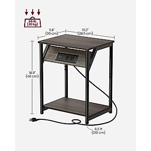 VASAGLE End Table with Charging Station, Set of 2, Small Side Tables for Living Room, Bedroom, Nightstand with Outlets and USB Ports, Bedside Table with Storage Shelf, Chestnut Brown and Black