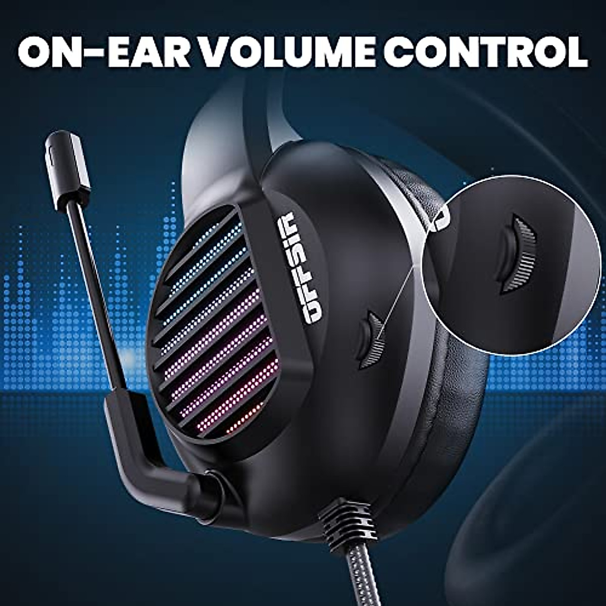 OFFSIR Gaming Headset with Microphone for PS4 PS5 Xbox One PC, Gaming Headphones with RGB Light, Noise Canceling Mic, Bass Surround Sound Headsets for Playstation Xbox 1 Nintendo Switch Laptop Mac