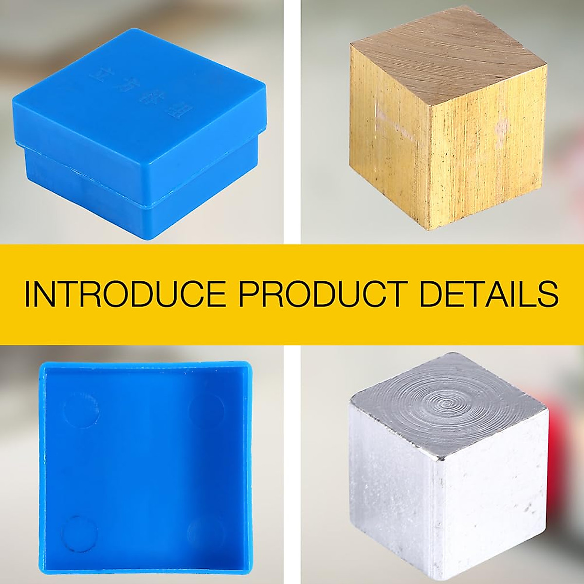 POPETPOP Density Cubes Set - 4 Pcs Chemistry Element Density Cube Includes Copper Iron Aluminum Wood, Physical Experiment Cube for Density Investigation Specific Gravity Activities