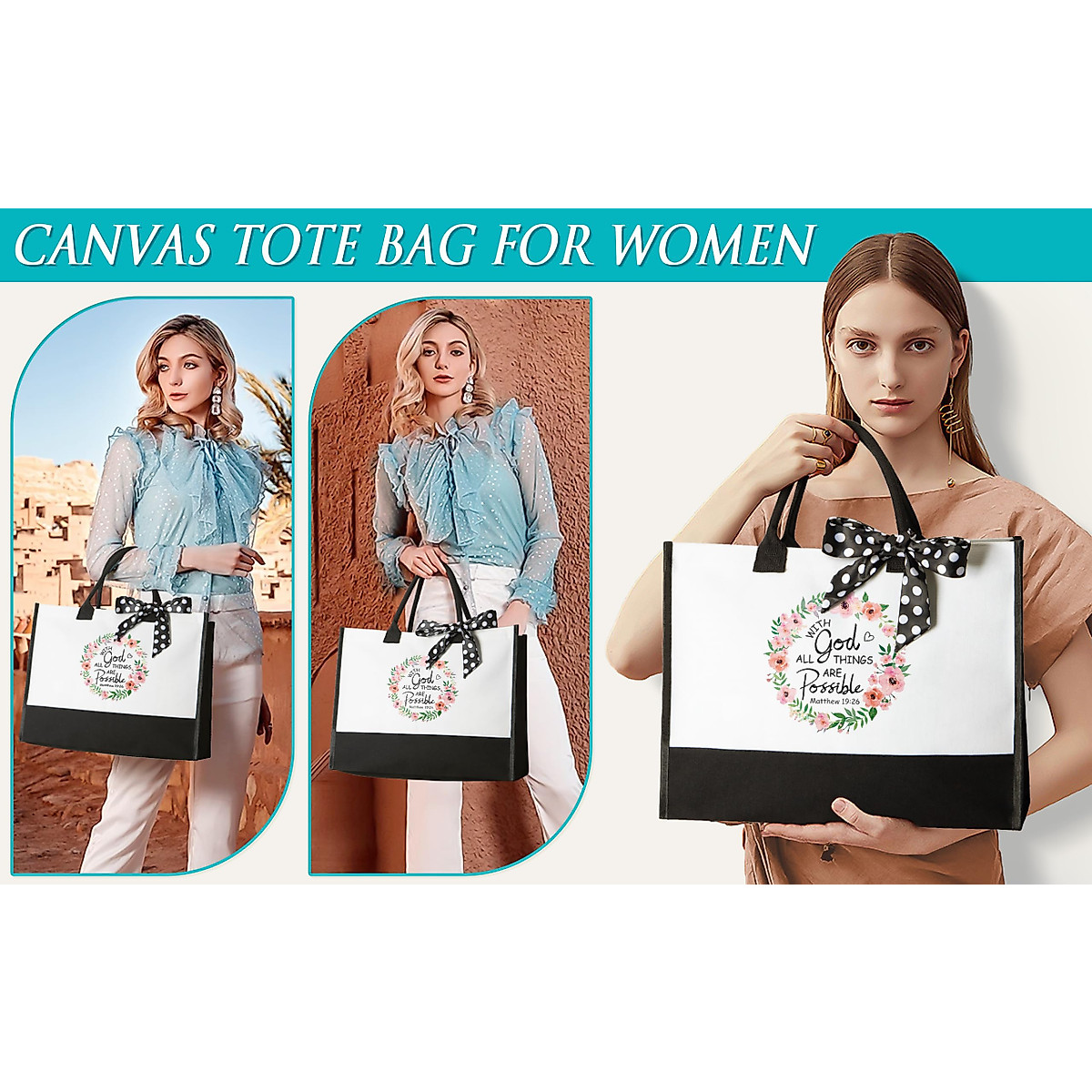 Christian Gifts for Women Faith, Inspirational Religious Gifts for Women, Catholic Spiritual Gifts Mothers Day Birthday Gifts for Women Mom Sister Best Friends Grandma Wife Coworker w/ Canvas Tote Bag