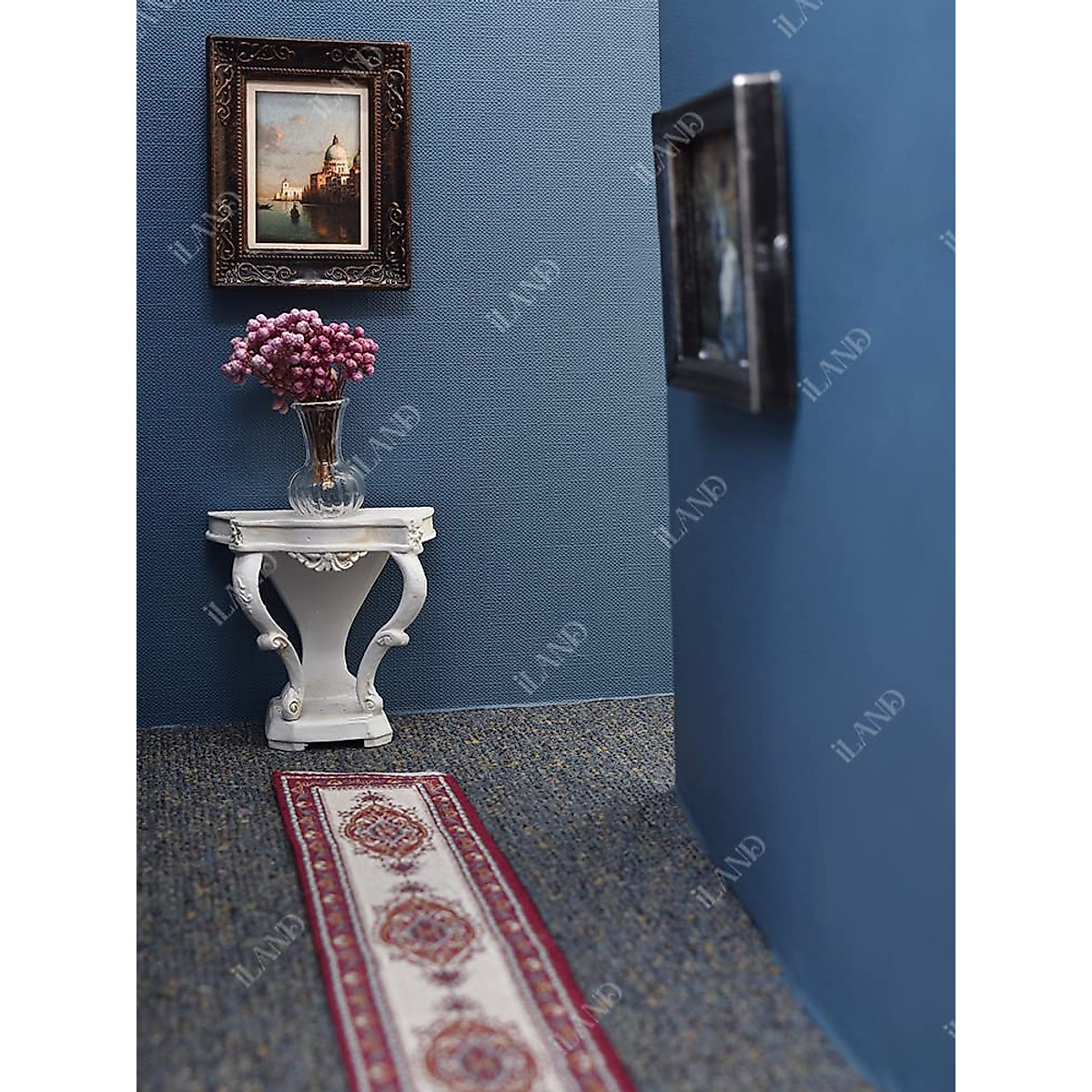iLAND Miniature Dollhouse Accessories for Dollhouse Furniture on 1:12 Scale, Dollhouse Frames w/Printed Classic Paintings Set (4 Dark Brass Frames & Pictures)