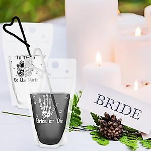 Mumufy 12 Pcs Bachelorette Drink Pouches 15 oz Bachelorette Cups Bride or Die Reusable Clear Drink Bags with Straw Till Death Do Us for Bachelorette Adult Bride Bridesmaid Party Favors