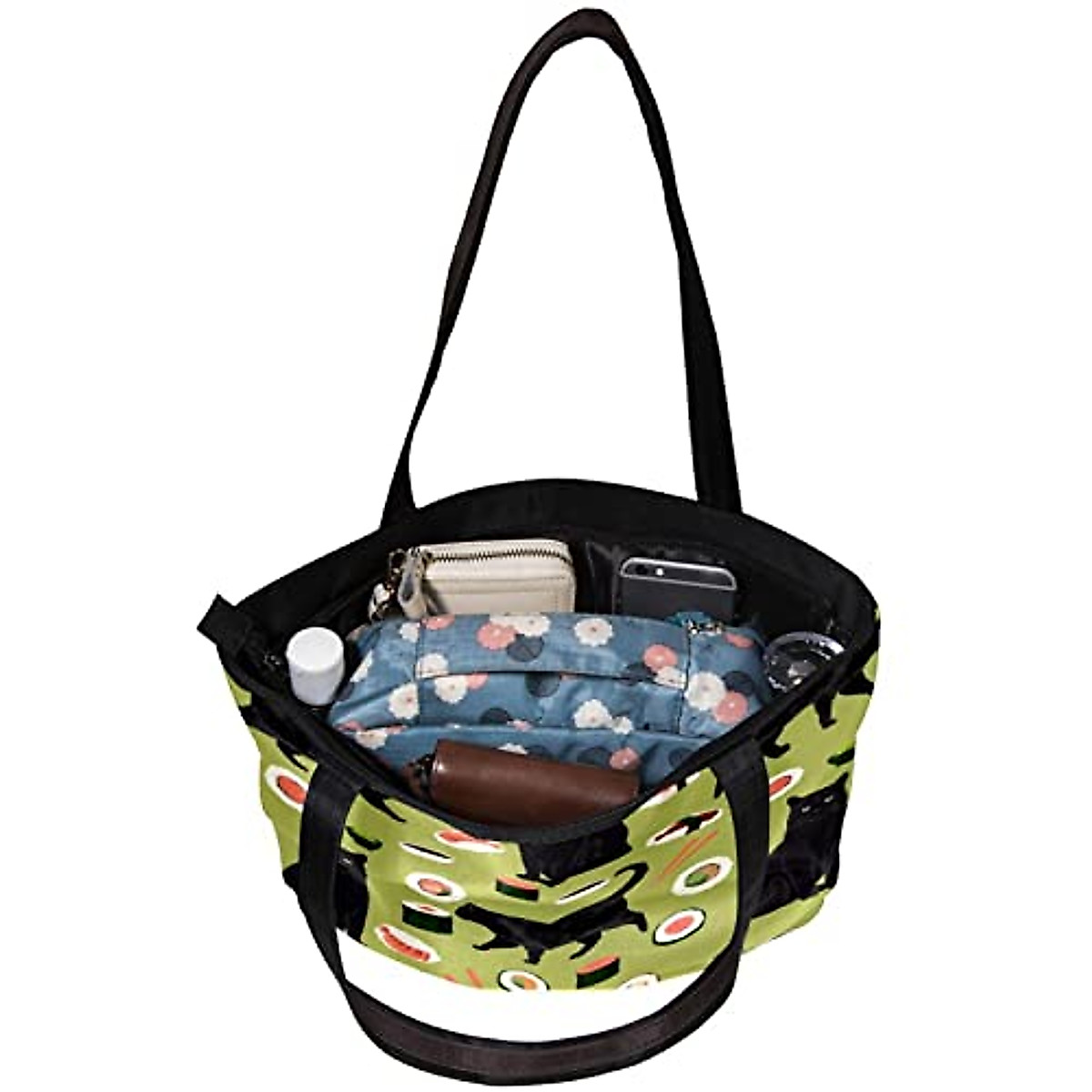 Tote Bag Women Satchel Bag Handbag Stylish Tote Handbag for Women Hobo Bag Fashion Crossbody Bag, Cartoon Animal Black Cat Sushi