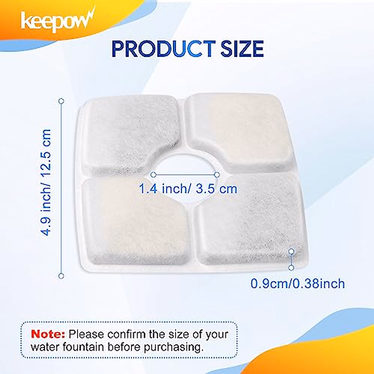 KEEPOW Cat Fountain Filter, 6 Pack Pet Filter Replacement for 84oz/2.5L Square Cat Fountain Dog Water Dispenser, Triple Filtration System