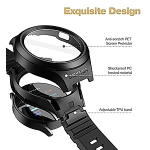 Dexnor for Galaxy Watch 4,Galaxy Watch 5 Case with Band 44mm,[Built-in Adjustable Band & Screen Protector] Rugged Military Grade Shockproof Cover with Band for Samsung Watch 4/5-44mm Women Men-Black