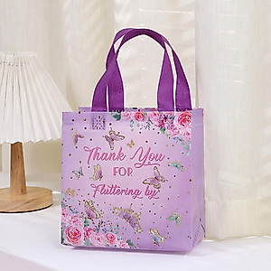 piqiya 16pcs Non Woven Gift Bags, Butterfly Party Favor Bags, Girl Birthday Gift Bags, Thank You Bag for Baby Shower,Wedding,Thanksgiving