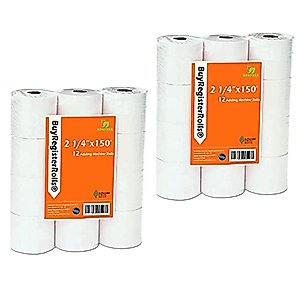 (24 Rolls) 2 1/4 x 150 ft White Adding Machine Tape Paper Rolls Premium One Ply Register Adding Machine/Calculator Paper Rolls Printing Calculator 10 Key
