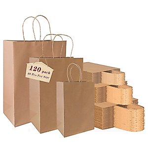 vanhel 120 pack Kraft Paper bags with Handles,Assorted Sizes Gift Bags Bulk Kraft Paper Bags, Weeding,Birthday, Favor,Party,Retail Merchandise Bags…