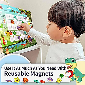 Dinosaur Potty Training Chart & 35 Magnetic Stickers - Potty Chart, Potty Training Sticker Chart, Potty Training Chart for Toddlers Boys, Potty Training Stickers, Potty Chart for Girls with Stickers