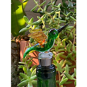 Stainless Steel Wine Bottle Stopper with Hand Made Glass Figurine (Hummingbird)
