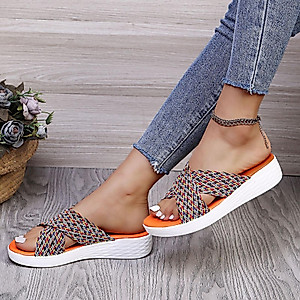Bravetoshop Women's Wedge Slippers Open Toe Platform Sandals Crisscross Braided Slides Shoes (Red,8.5 US)