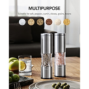 FORLIM Salt and Pepper Grinder Set with Dust Cover, Manual Pepper Mill with Adjustable Coarseness, Brushed Stainless Steel, Ceramic grinding core, 4.7oz Large Capacity, Spice Grinder (Set/Silver)