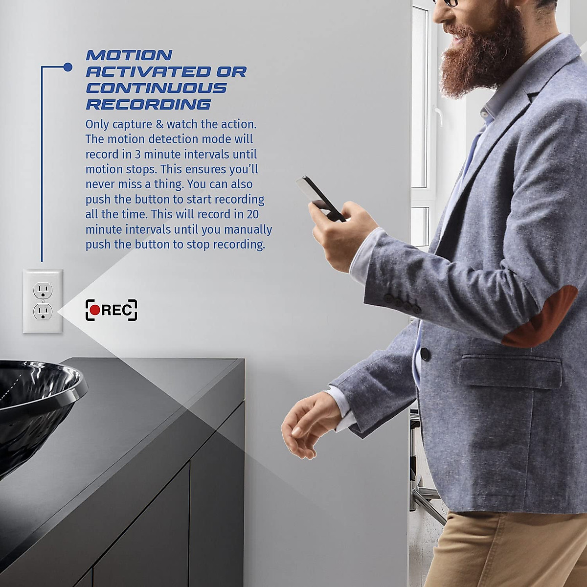 Minigadgets BB4KWiFiReceptacle Hidden 4K Camera Receptacle for Home or Office Security