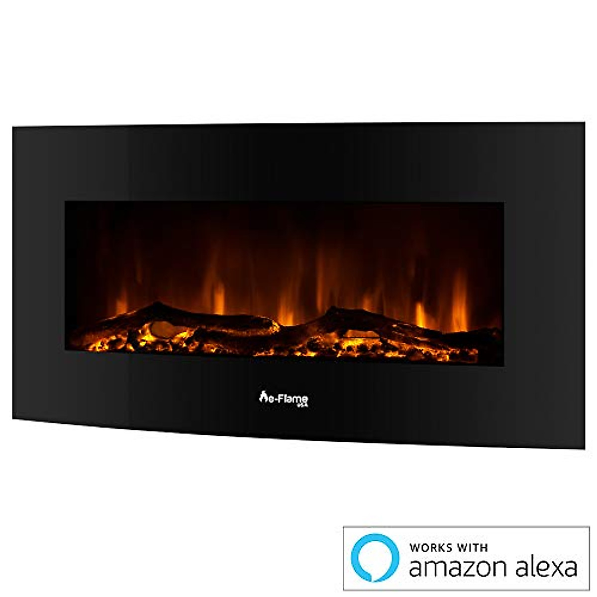 e-Flame USA Sundance Curved Wall Mounted or Freestanding LED Electric Fireplace with Remote - Adjustable, Timer, Remote - 34-inch