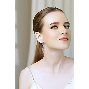 Leverback Earrings for Women Sterling Silver Light Blue Crystal Round-cut Drop Earring for Bridesmaids