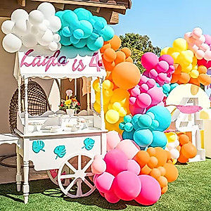 BBeipulas 88Pcs Tropical Balloon Arch Kit 12inch Hot Pink Orange Yellow Green Teal Latex Confetti Balloons for Barbie Party Decorations Luau Tropical Hawaii Flamingo Coachella Party Theme