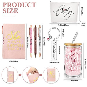 SiliFine 7 Pcs Boss Day Gift Sets Lady Thank You Gifts for Women Best Boss 16oz Glass Cup Makeup Bag Keychain A6 Notepad with 3 Ballpoints Pen Lady Leader Appreciation Day Christmas Favor(Pink)