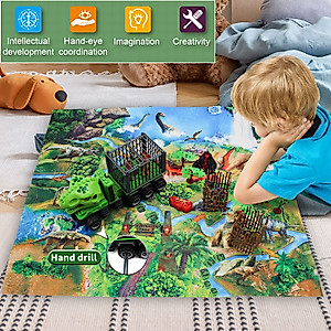 Happytime Snap Dinosaur Truck Toy Transport Carrier for Kids with Play Mat, Lights, Sounds Realistic Dinosaurs, Take Apart Monster Dino Car Truck STEM Toys Christmas Birthday Gift for Boys Grils