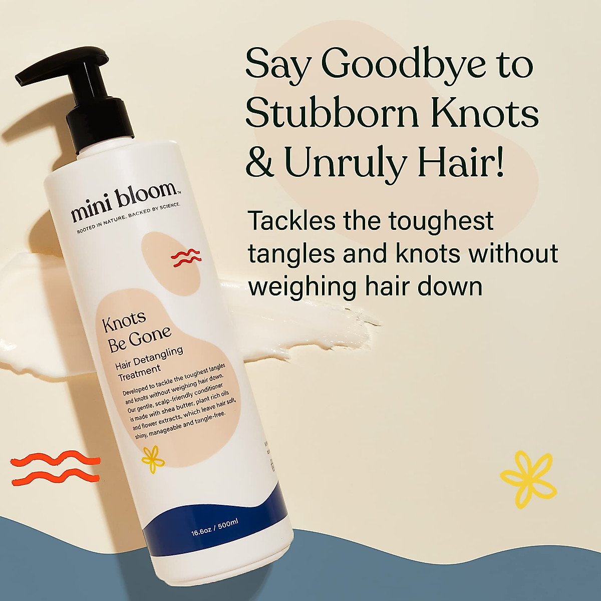 Mini Bloom Knots Be Gone Detangling Conditioner Treatment | Detangler Baby & Kid Safe | Made w/Shea Butter, Plant Rich Oils & Flower Extracts | Leaves Hair Soft, Shiny, Manageable Tangle-free 16.6oz
