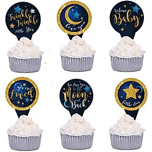 36 Pieces Twinkle Twinkle Litter Star Cupcake Toppers for Star Party Birthday Party Deorations Baby Shower Birthday Party Supplies, Baby 1st Birthday, Boys Girls Gender Reveal Party Decorations