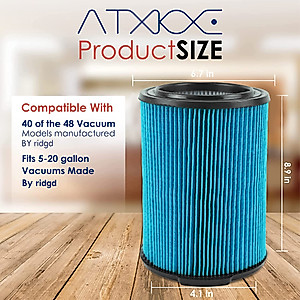 VF5000 Wet/Dry Cartridge Replacement Filter for 5-20 Gallon Vacuums WD1450 WD0970 WD1270 WD09700 WD06700 WD1680 WD1851 RV2400A