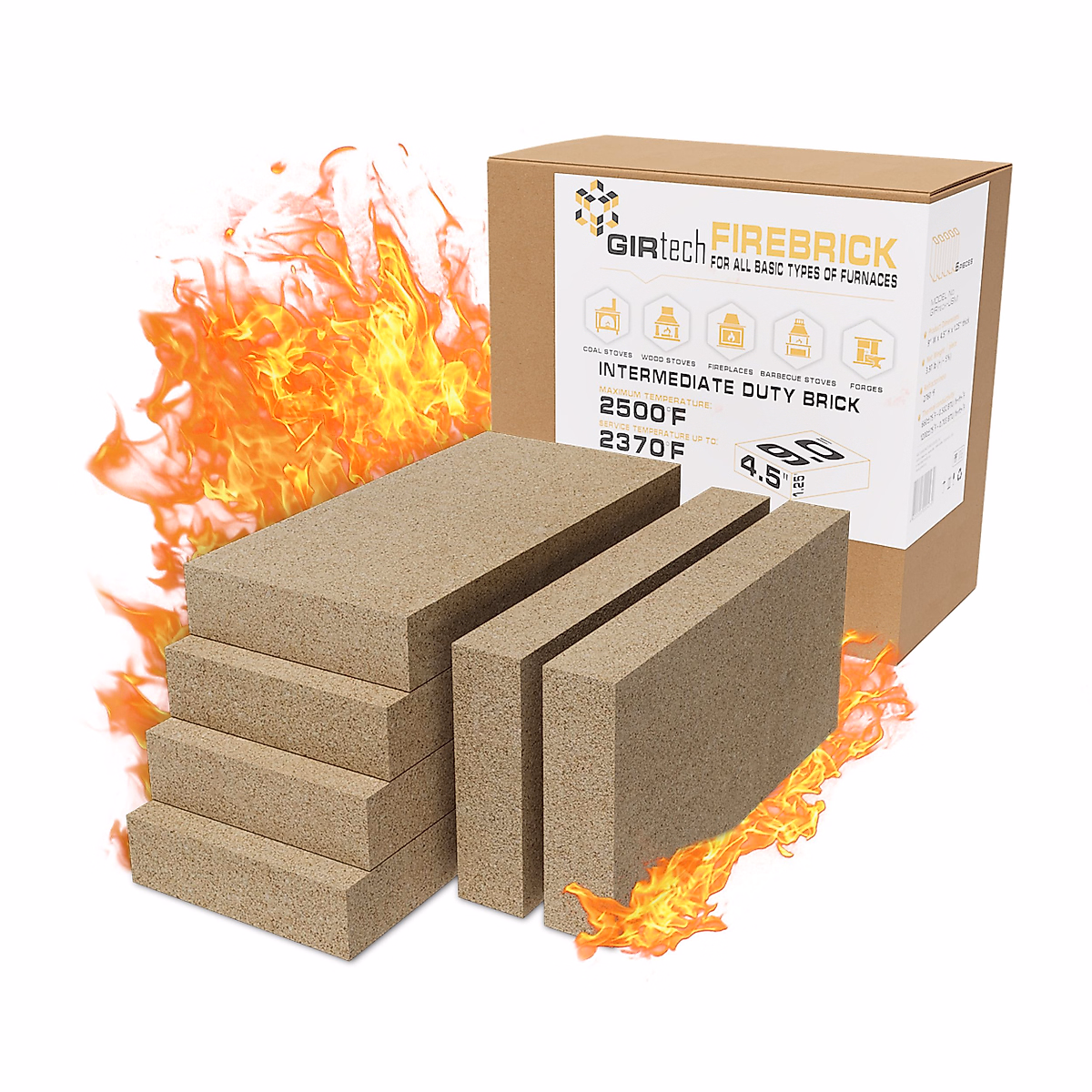 GIRtech USL Intermediate Fire Brick 2500F Pack of 6 Fire Bricks for Internal Lining Heating Units Insulating Warming layer for Fireplace, Steel Furnace, Wood Stove, Ceramic Oven Kiln, Blacksmith Forge