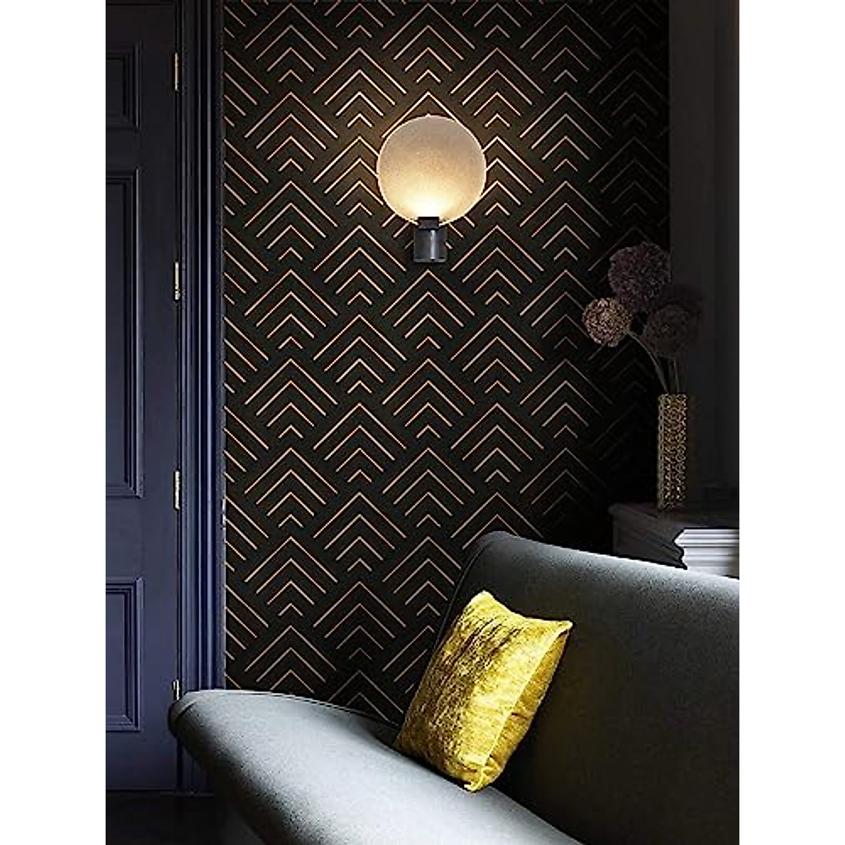 Heroad Brand Peel and Stick Wallpaper Black and Gold Wallpaper Geometric Wallpaper Black and Gold Contact Paper Self Adhesive Removable Wallpaper for Cabinets Waterproof Thicken Vinyl 118"x17.3"